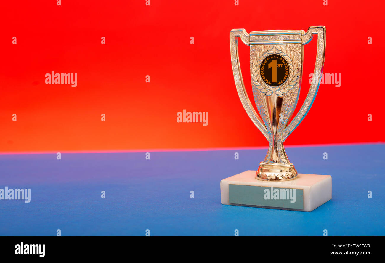 1st position award banner, Winner award with Trophy Stock Photo - Alamy