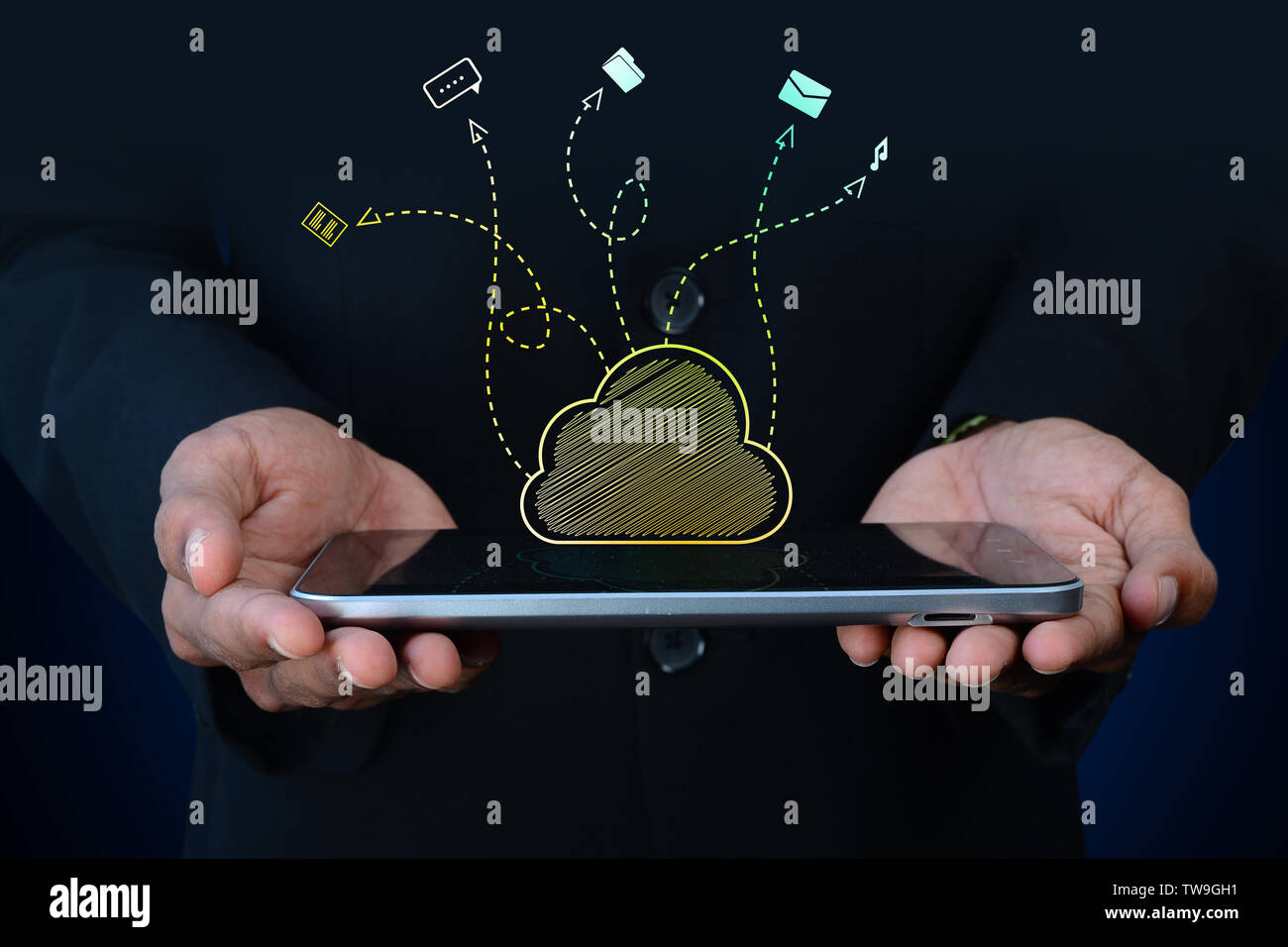 Business man showing concept of cloud computing Stock Photo - Alamy