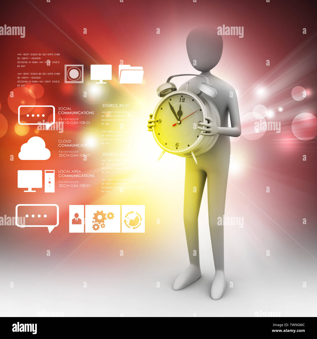 3d man with alarm clock Stock Photo - Alamy