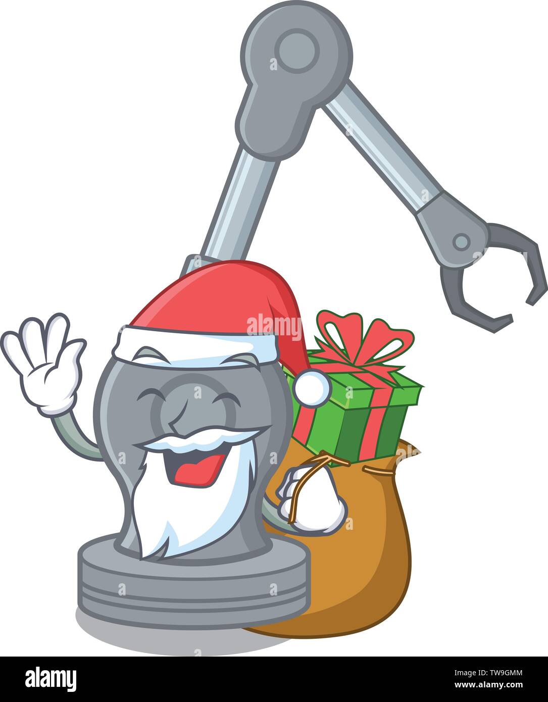 Santa with gift robotic arm machine above cartoon chair Stock Vector ...