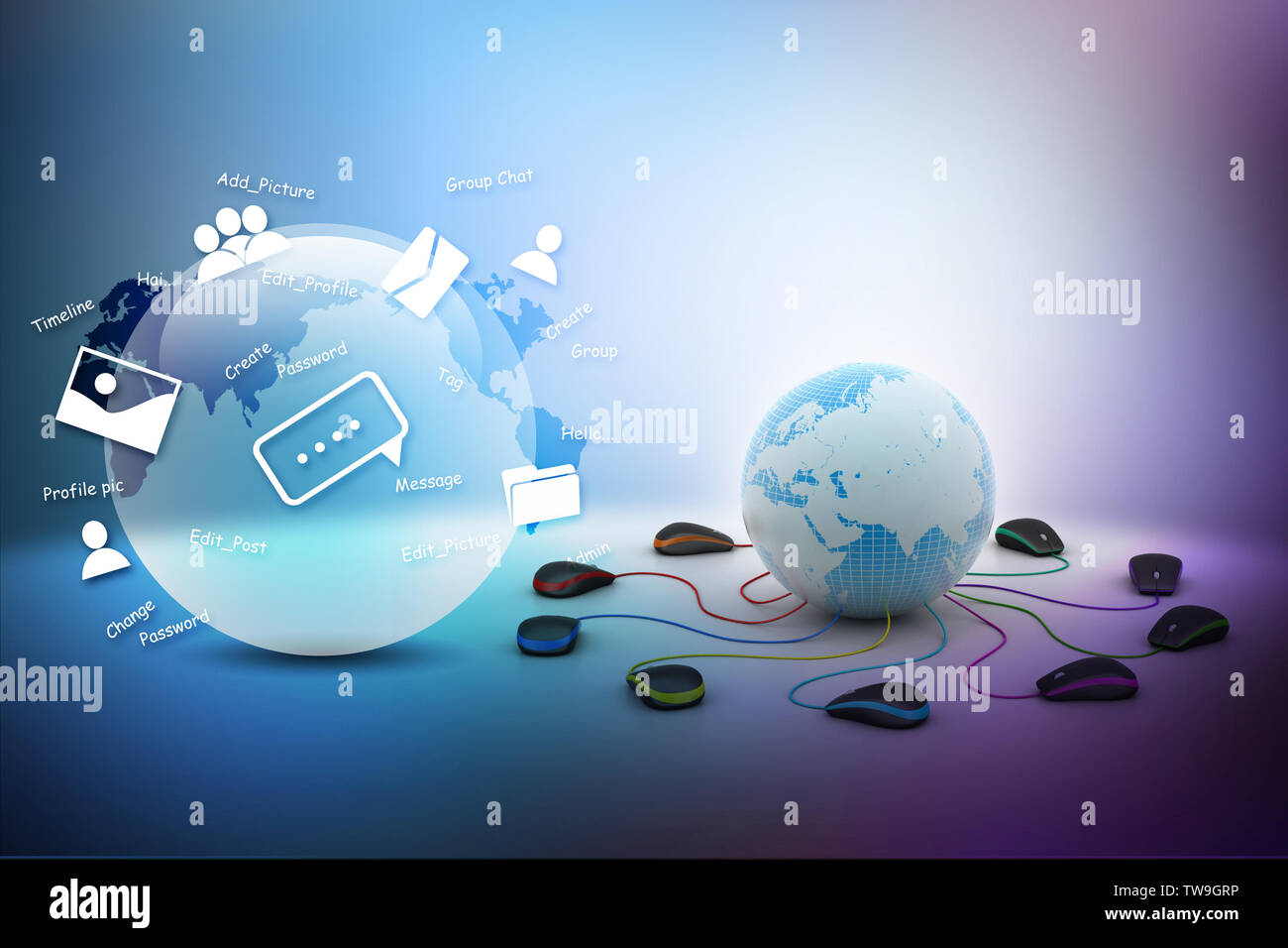 Globe connecting with computer mouse Stock Photo - Alamy