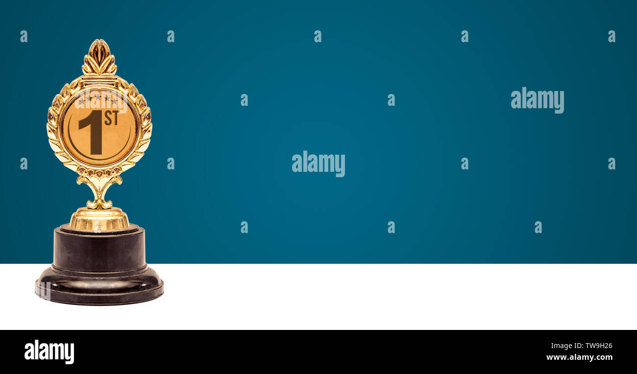 1st position award banner, Winner award with Trophy Stock Photo - Alamy