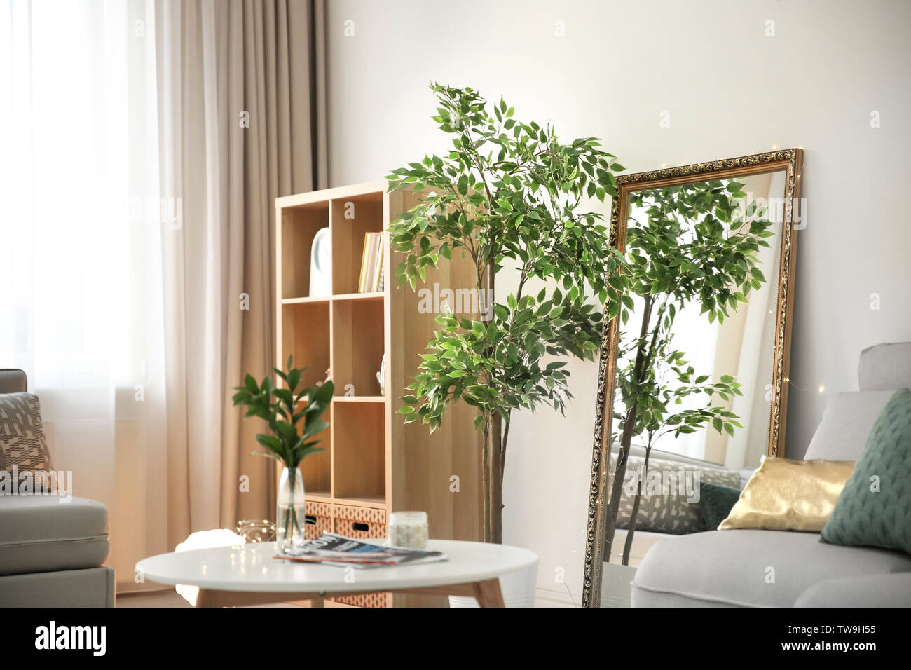 Elegant room interior with large mirror Stock Photo - Alamy