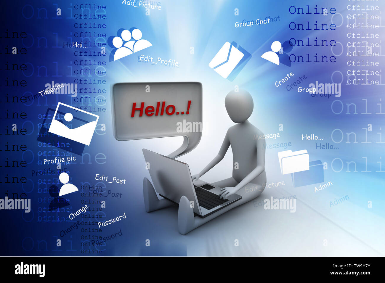 3d person chatting with laptop Stock Photo - Alamy
