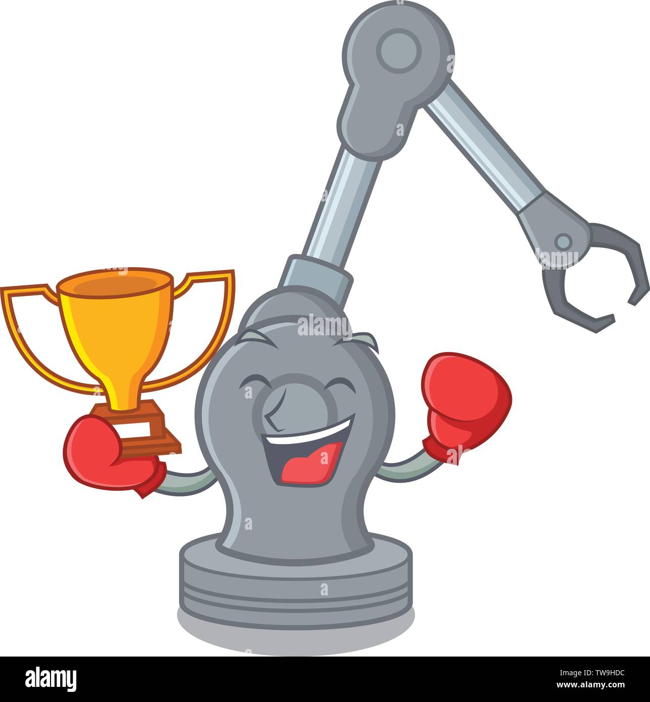 Boxing winner robotic arm machine above cartoon chair Stock Vector ...