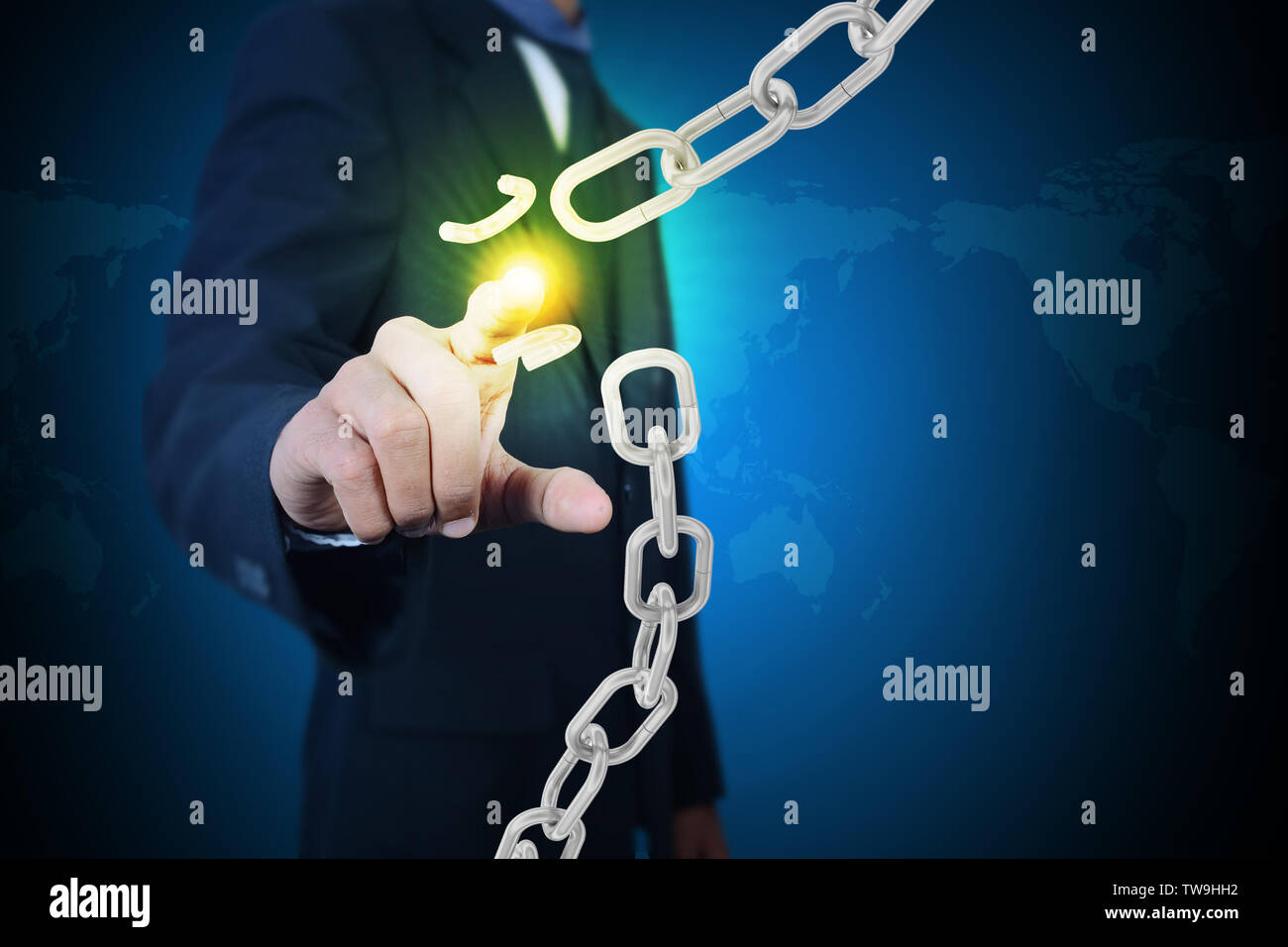 Business man with broken chain Stock Photo - Alamy