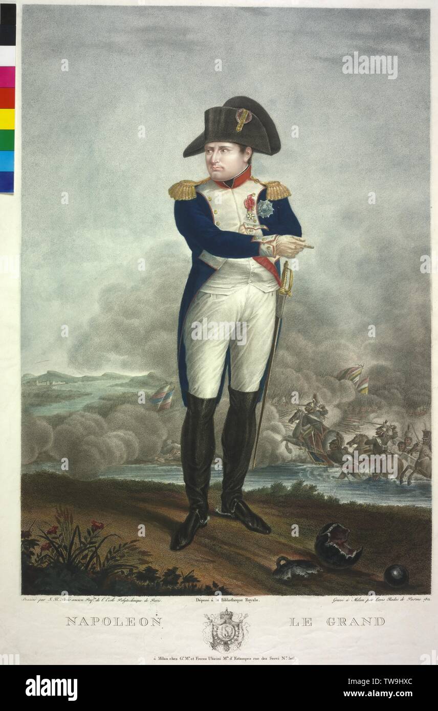 Napoleon I Bonaparte, Emperor of the French, coloured stipple engraving ...