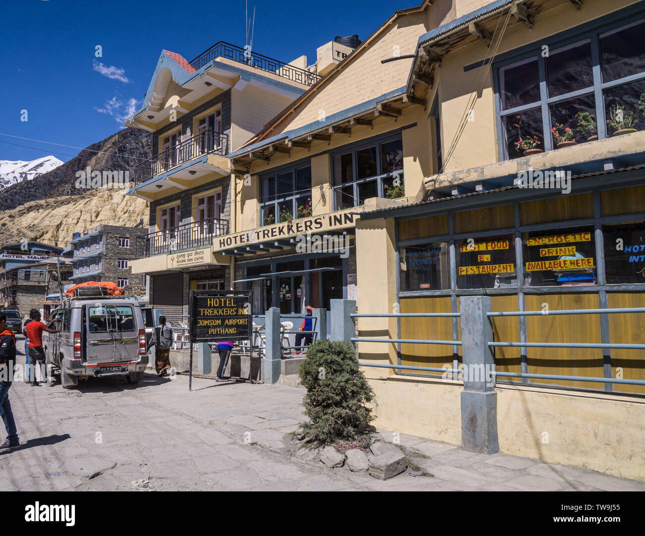 Main street in Jomsom, Nepal. The starting point of many Himilayan ...