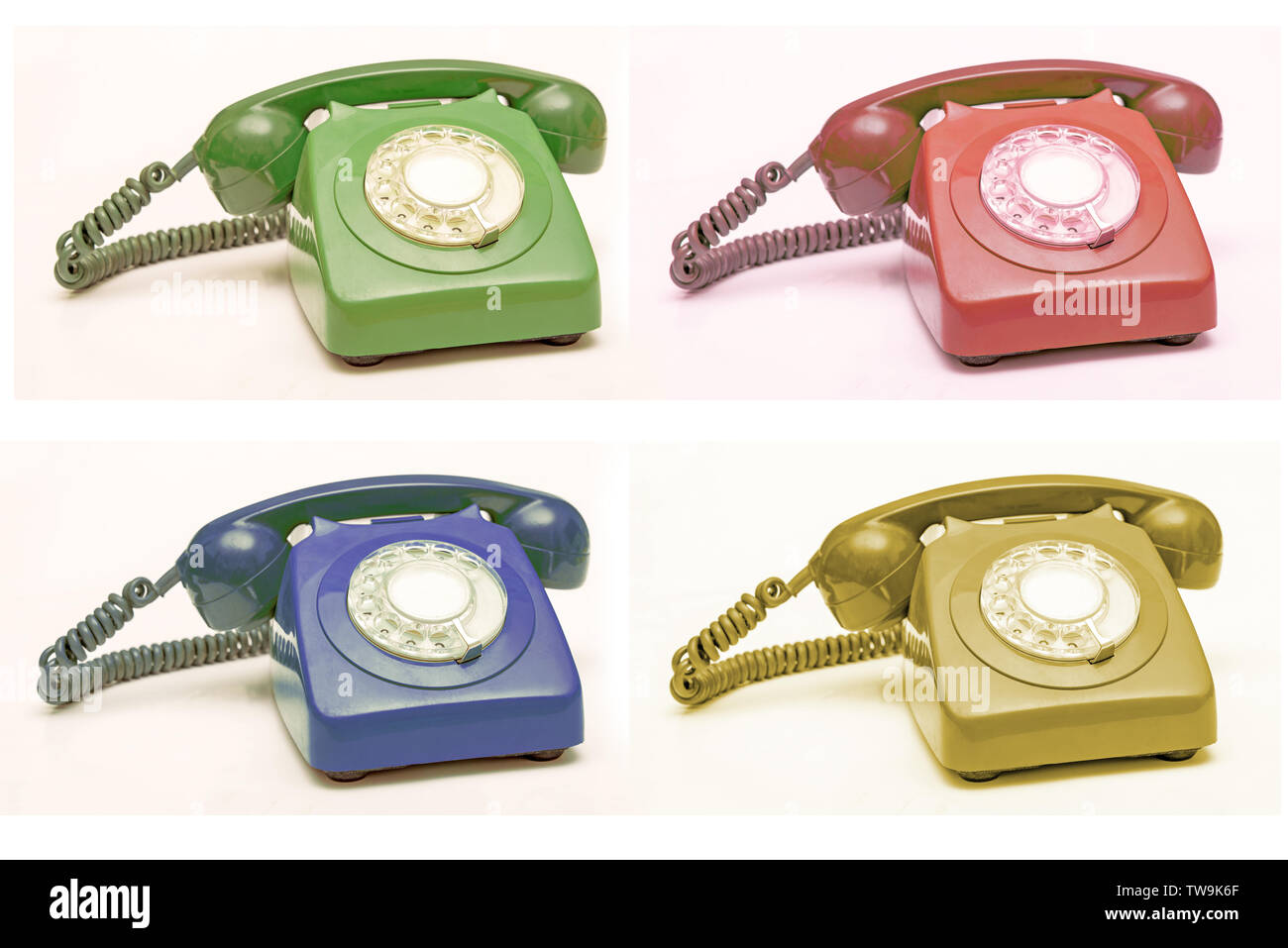 Colorful old phone collage, communication concept background Stock ...