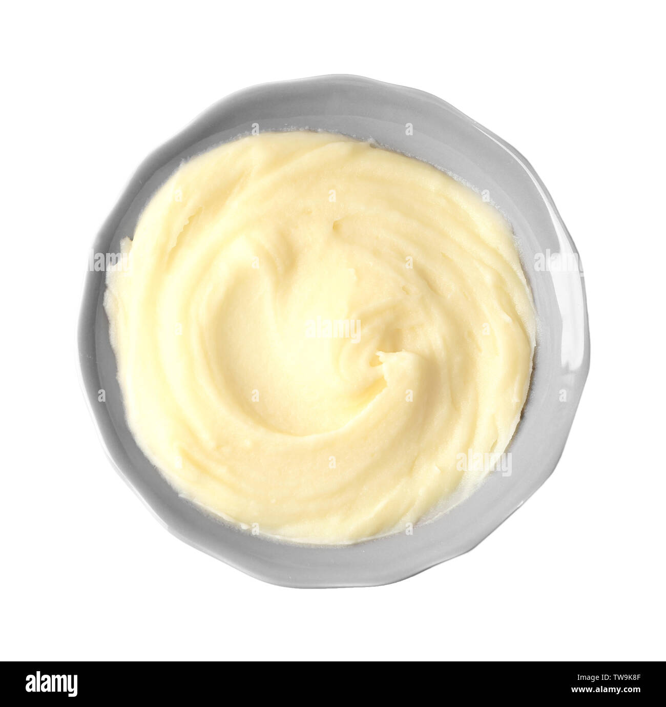 Plate with mashed potatoes on white background Stock Photo - Alamy