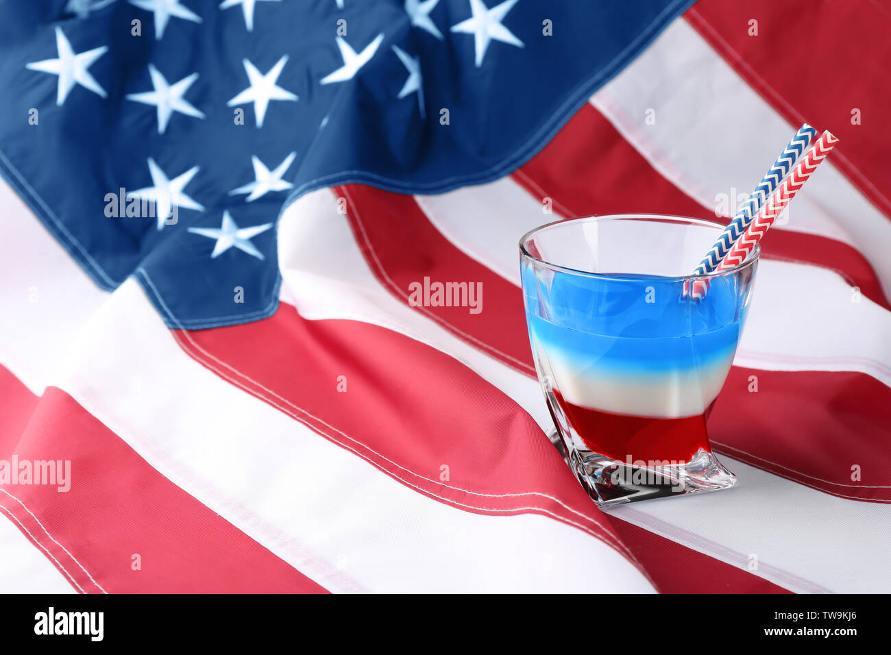 Layered cocktail on American flag Stock Photo - Alamy