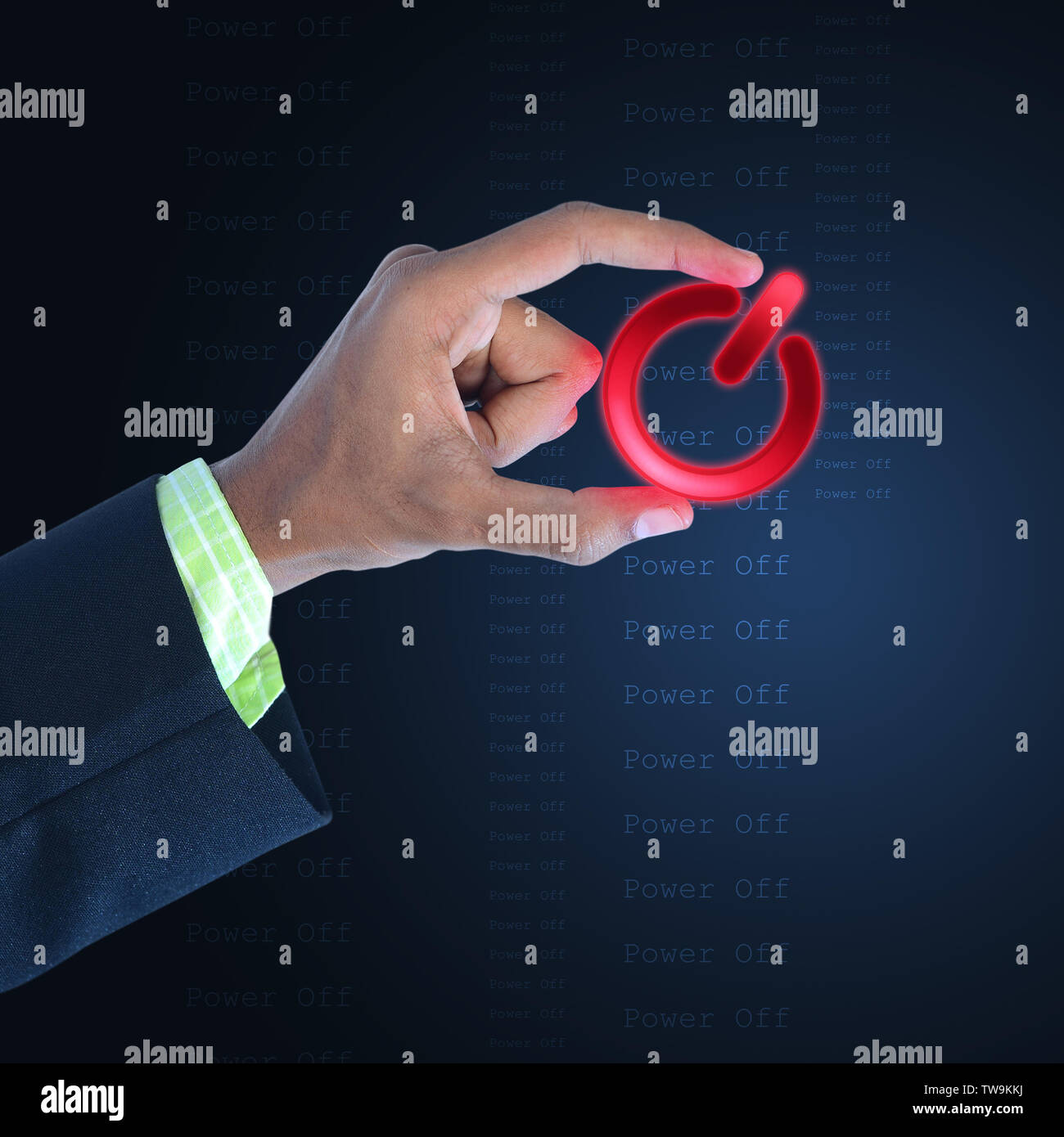 Man showing the power button Stock Photo - Alamy