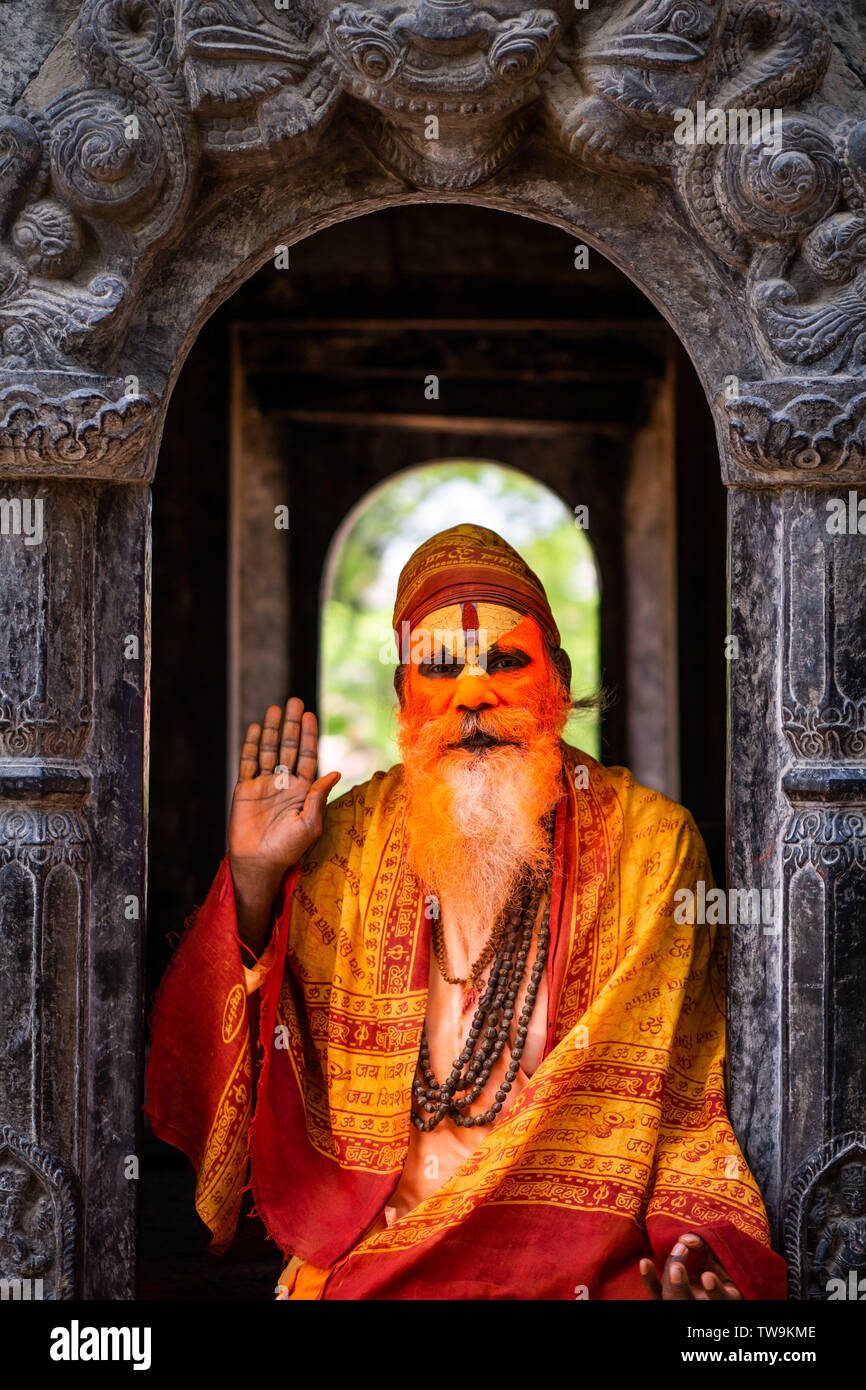 Sadhu or holy man at Pashupatinath temple complex in Kathmandu, Nepal ...