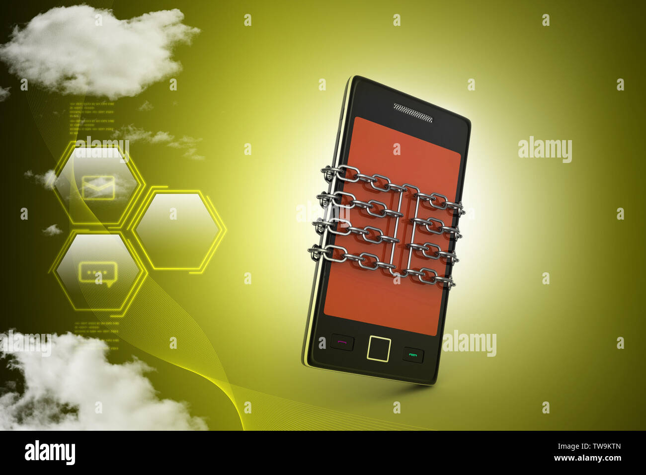 Smart phone with chain, safety concept Stock Photo - Alamy