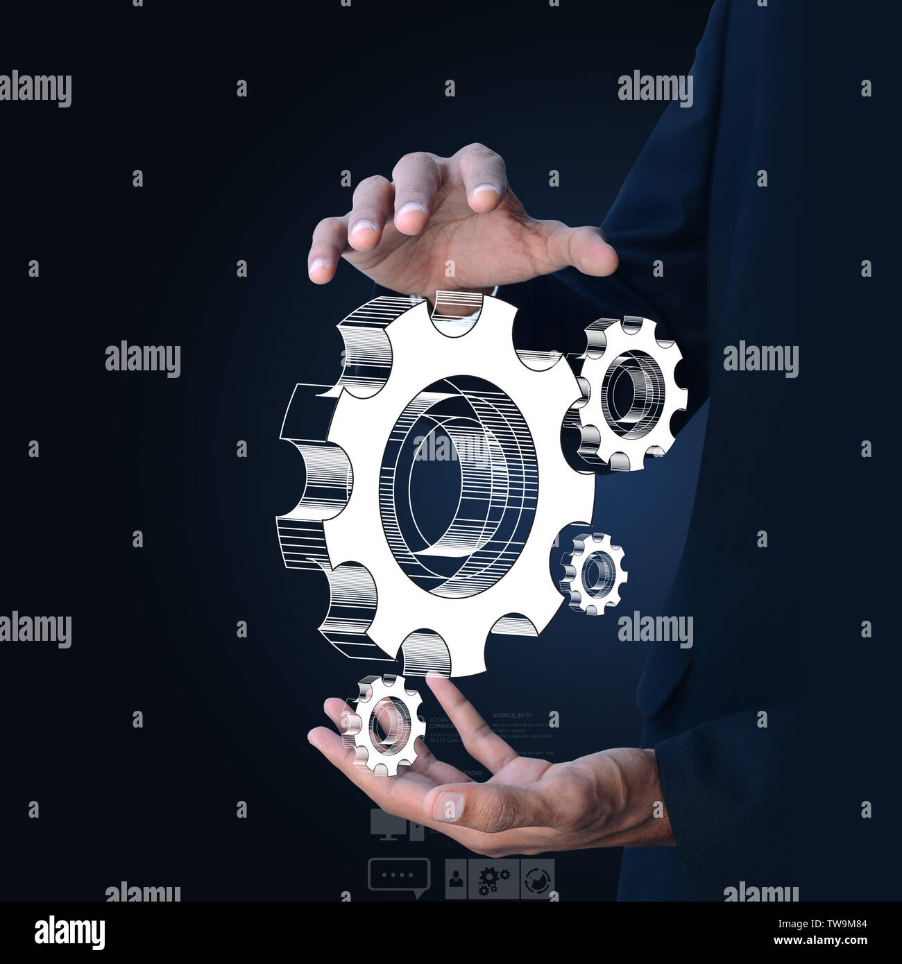 businessman showing gears cogs to success concept Stock Photo - Alamy