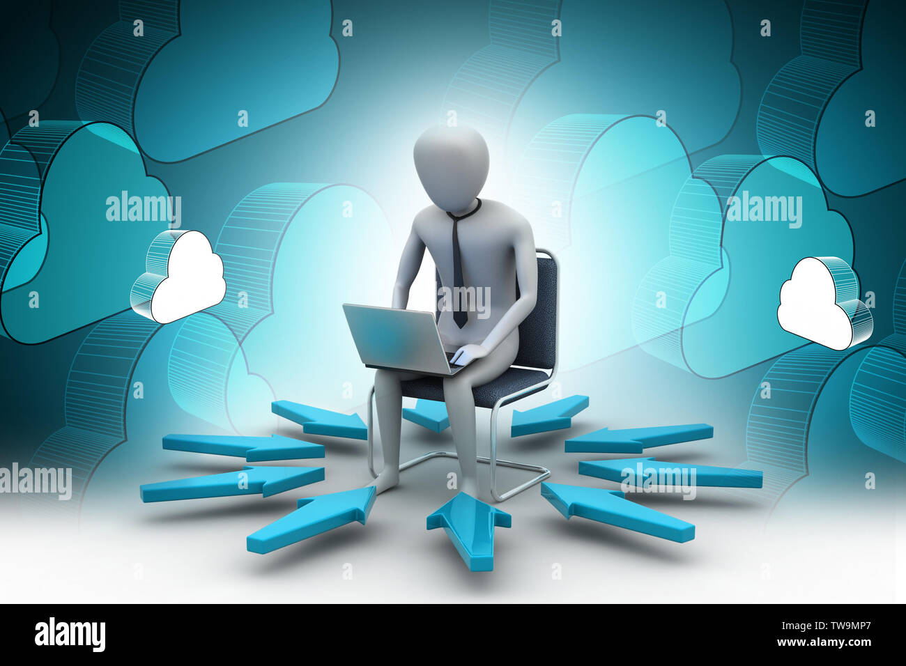 3d man working on laptop Stock Photo - Alamy