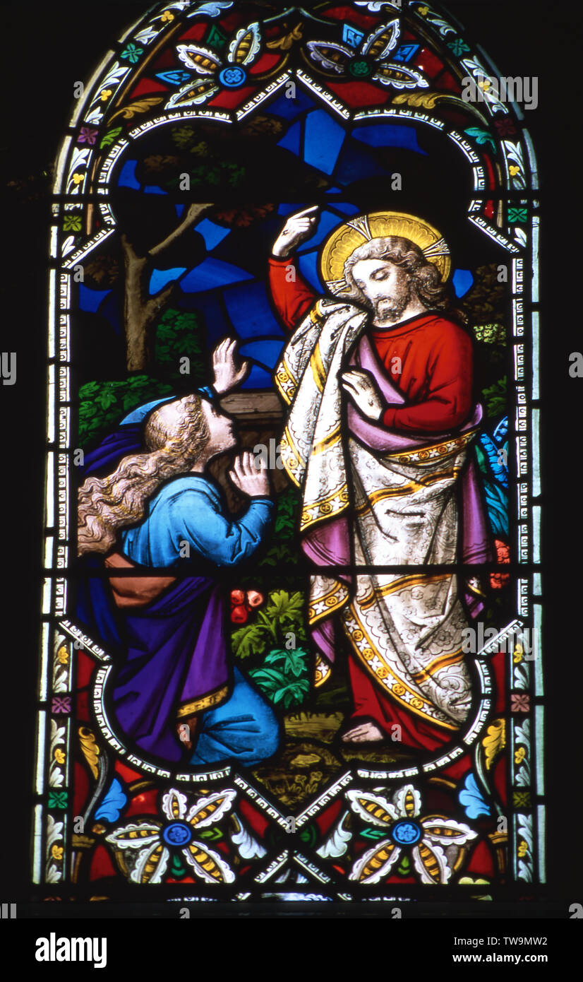 Stained glass window, Christ appearing to Mary Magdalan after his ...