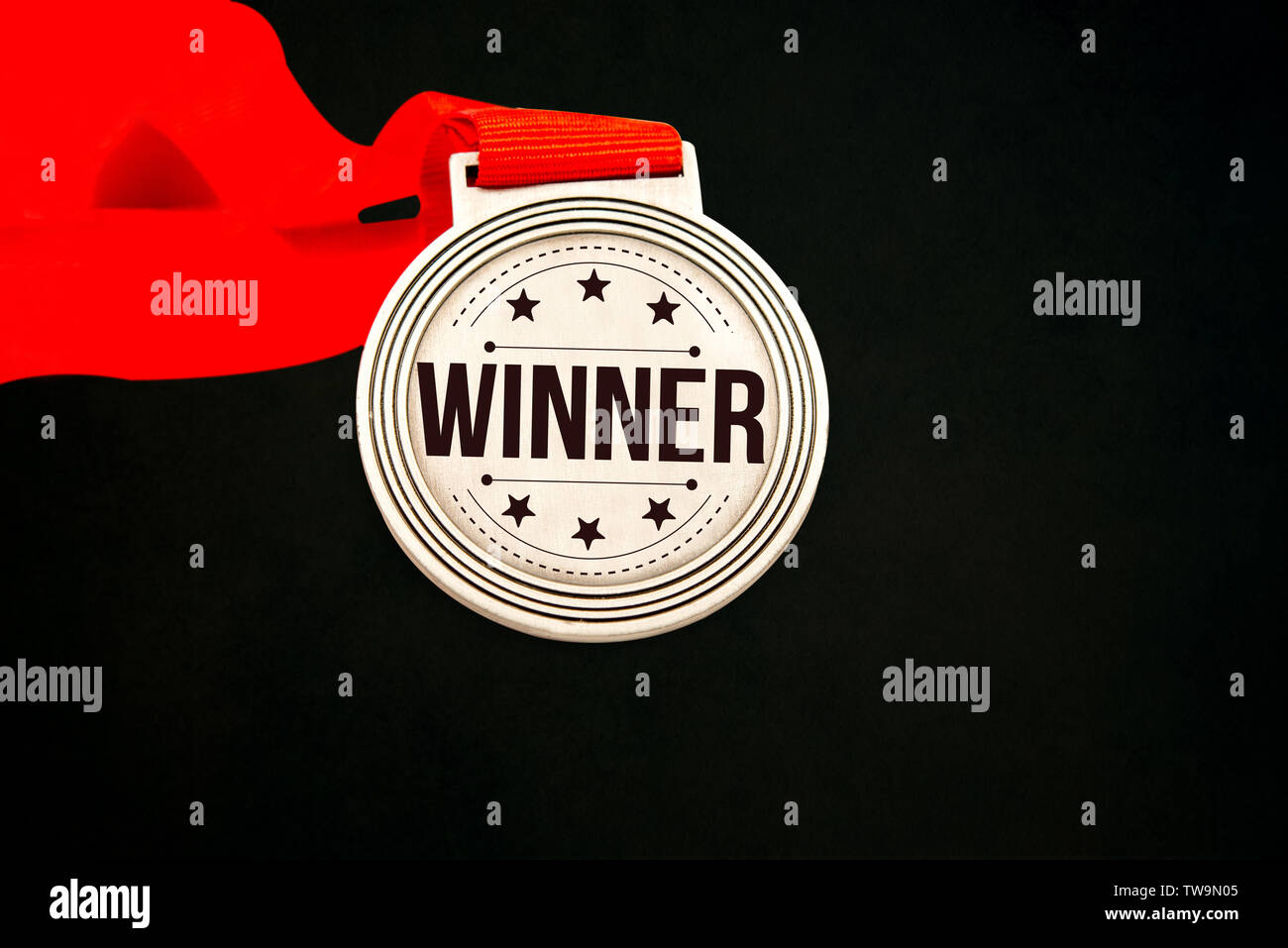 Winner award Ribbon on black background, success concept Stock Photo ...