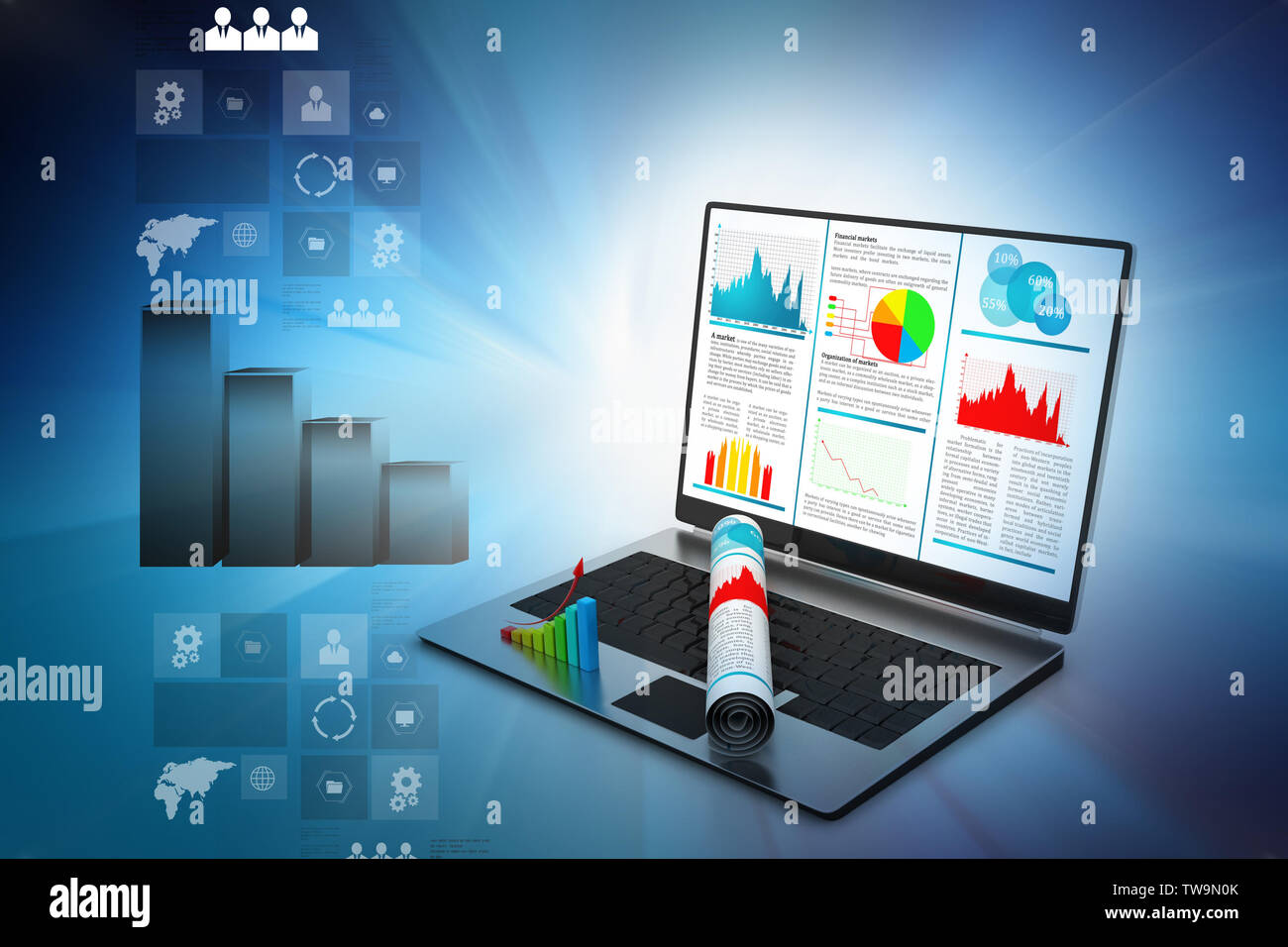 Laptop showing a financial report Stock Photo - Alamy