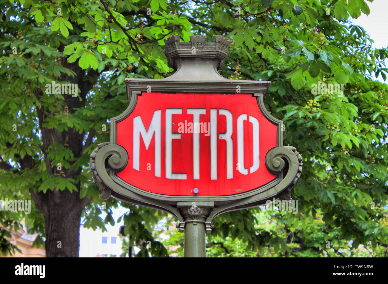 Famous Art Nouveau sign for the Metropolitain subway in Paris, France ...