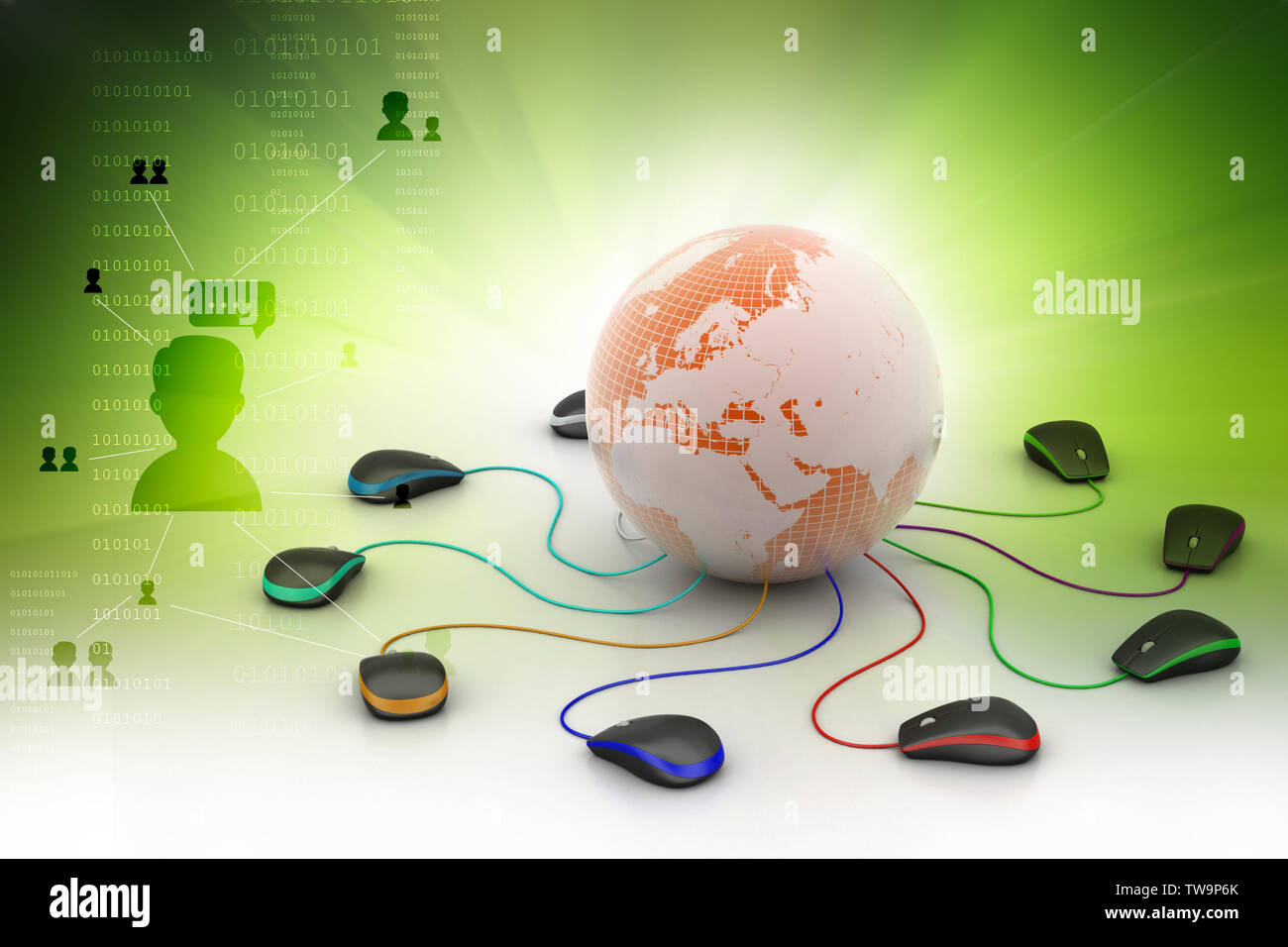 Globe connecting with computer mouse Stock Photo - Alamy