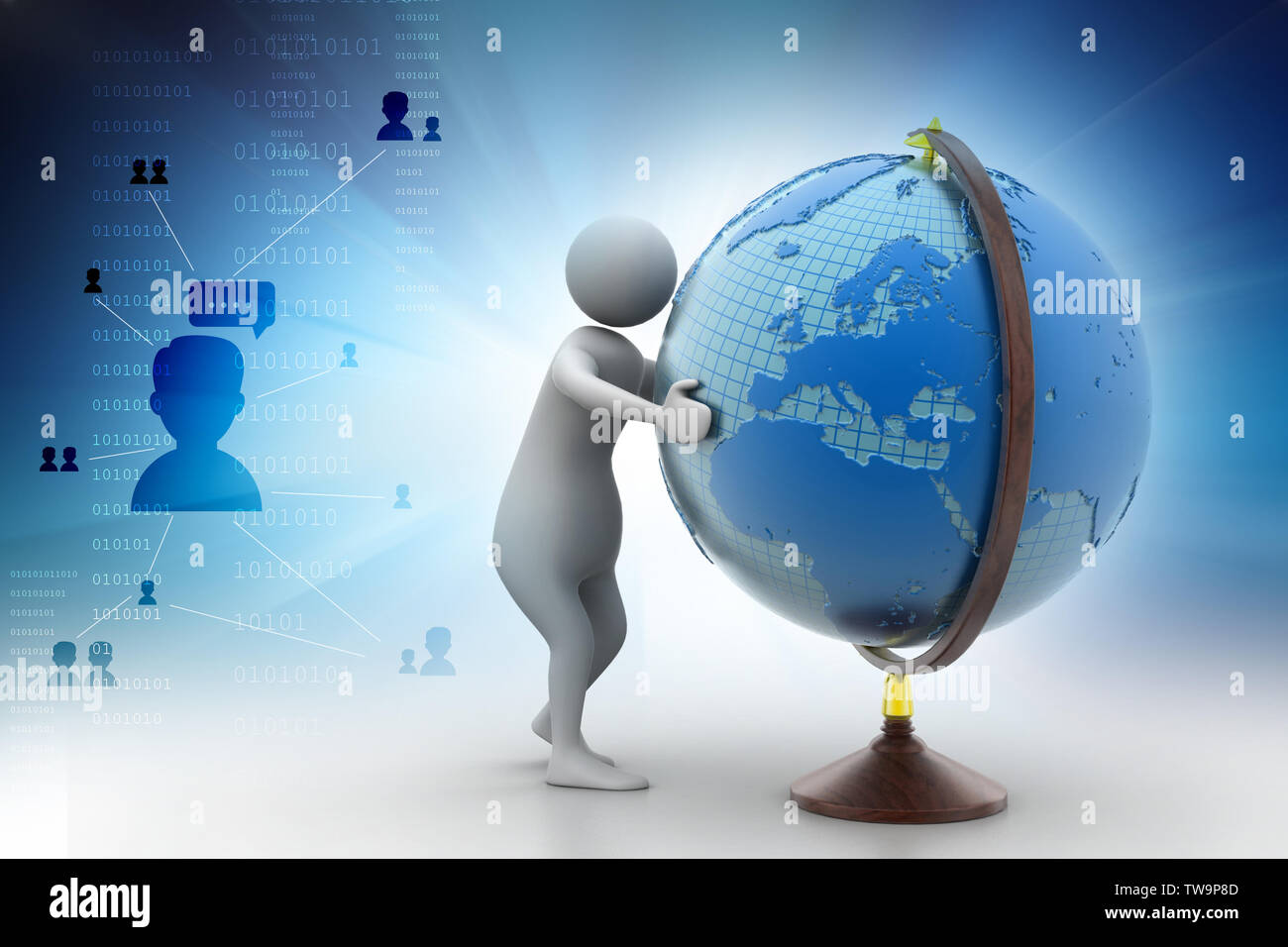 3d man analysing the globe Stock Photo - Alamy