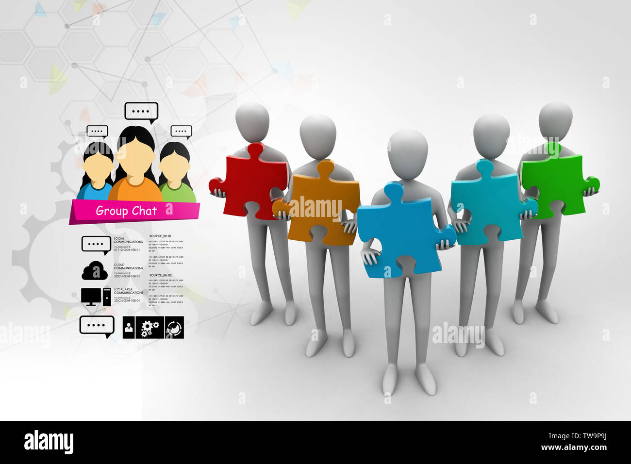 3d people - team with the puzzles in hands Stock Photo - Alamy
