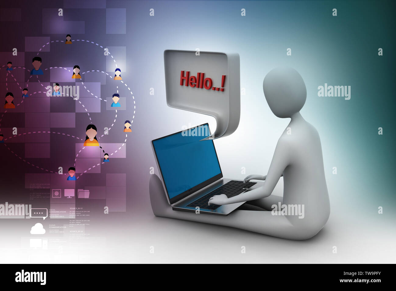 3d person chatting with laptop Stock Photo - Alamy