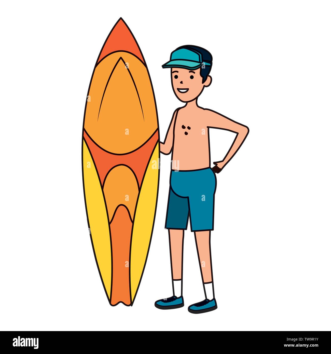 Young Man With Swimsuit And Surfboard Stock Vector Image And Art Alamy