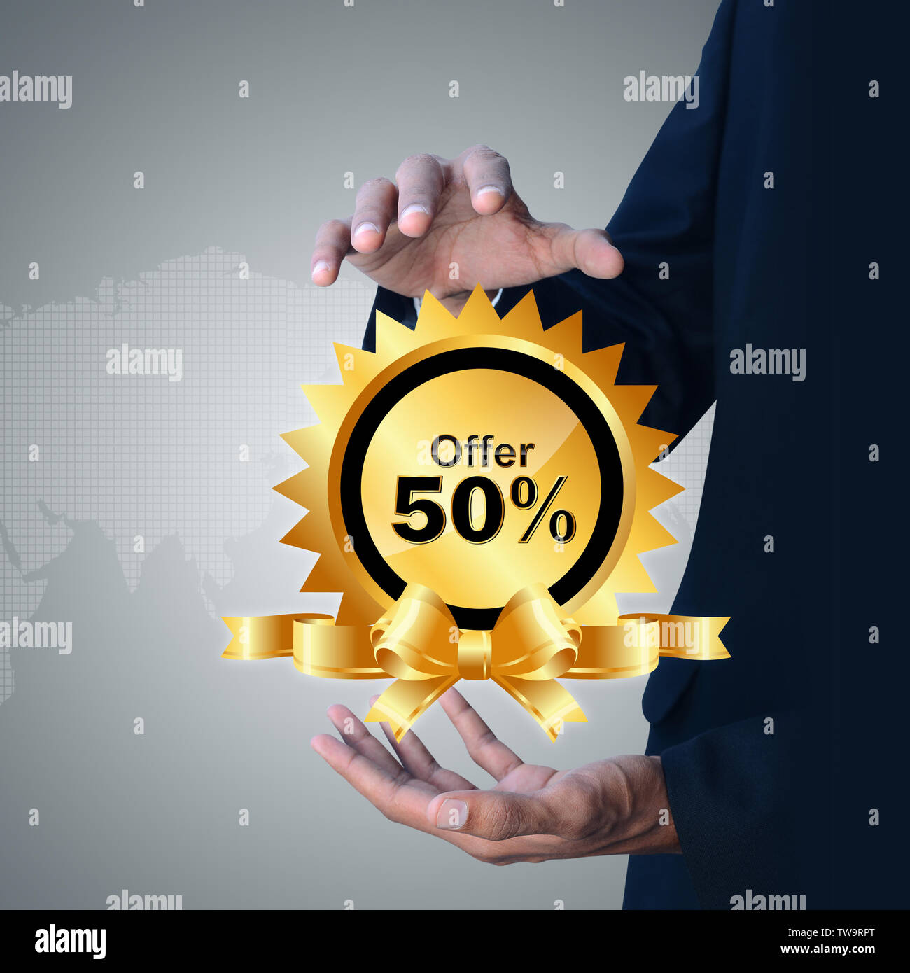 Smart hand showing discount tag Stock Photo - Alamy