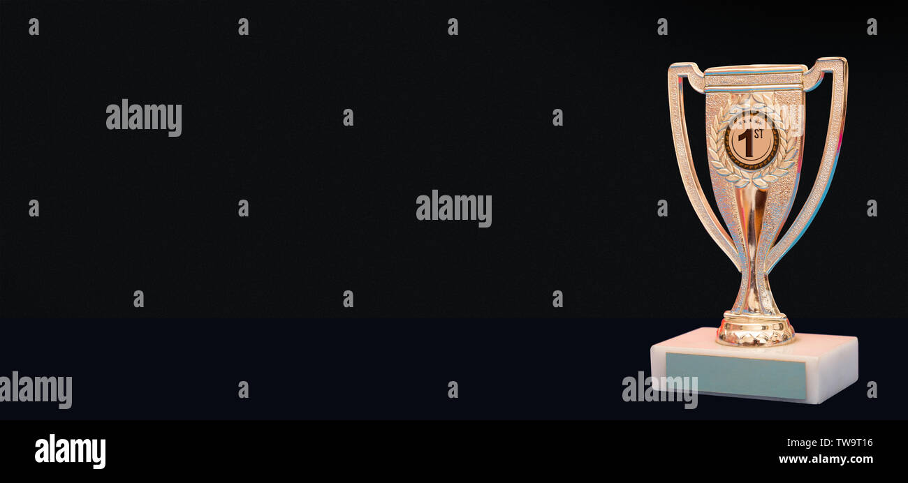1st position award banner, Winner award with Trophy on black background ...