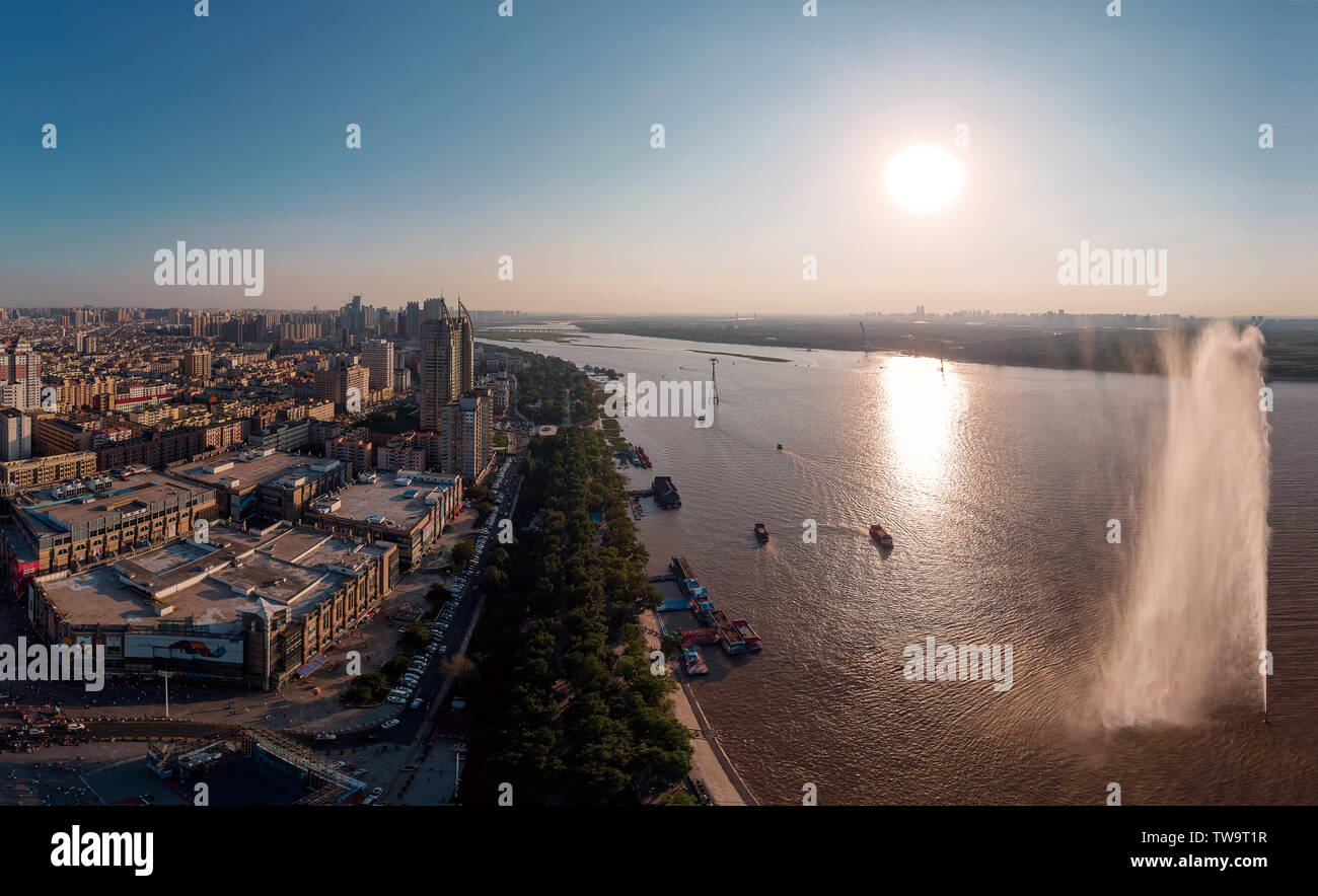 Aerial photo of the Songhua River flowing through the Harbin River ...