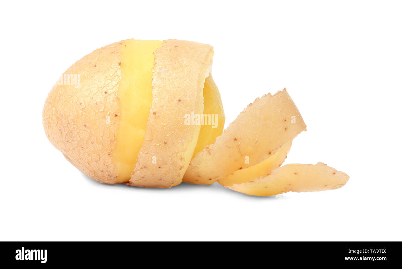 Raw peeled potato with skin on white background Stock Photo - Alamy