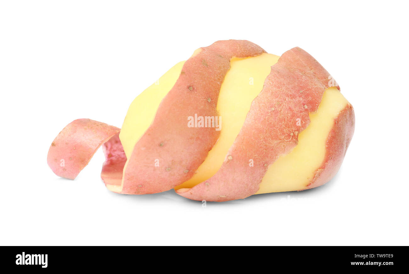 Raw peeled potato with skin on white background Stock Photo - Alamy
