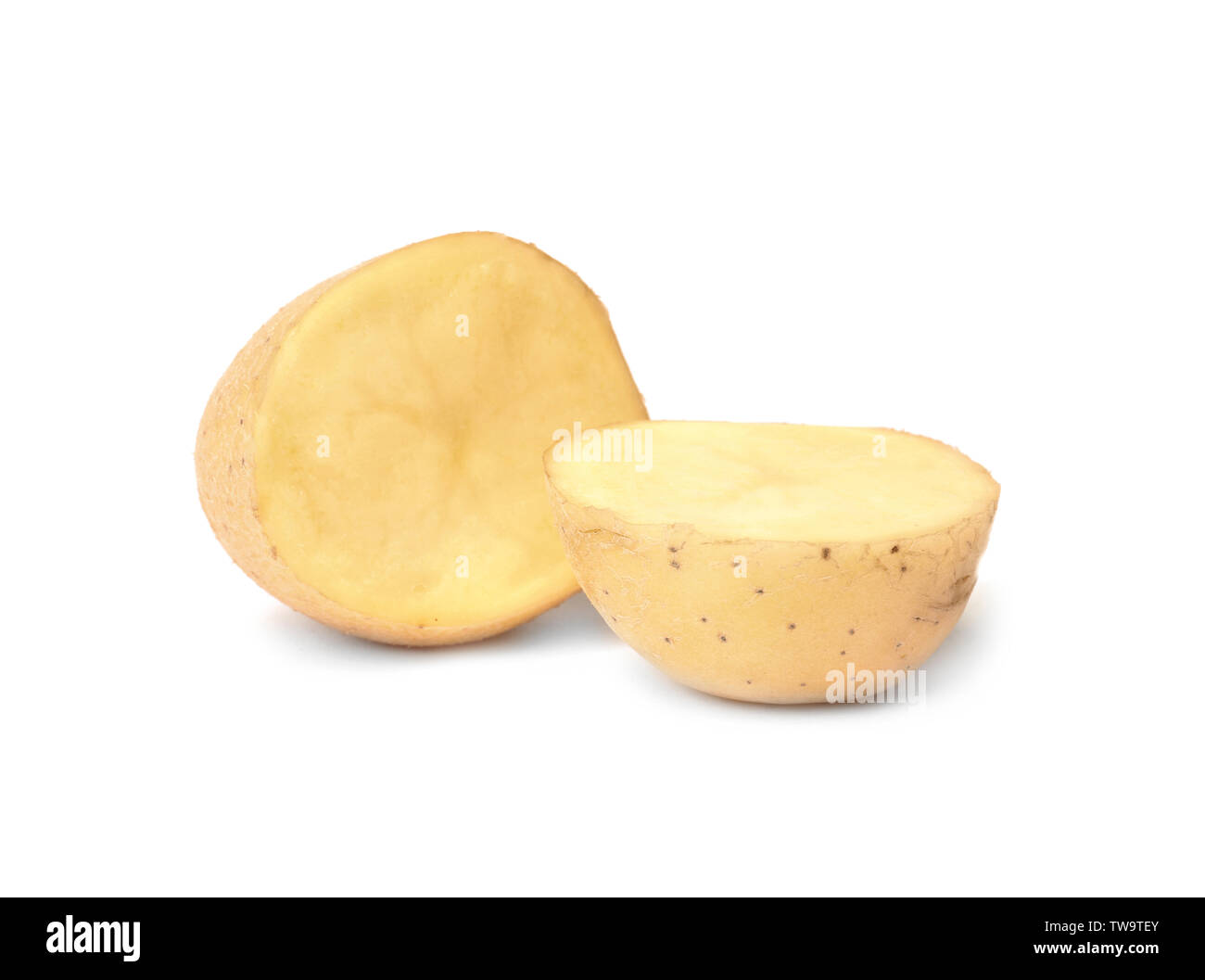 Raw fresh sliced potato on white background Stock Photo - Alamy