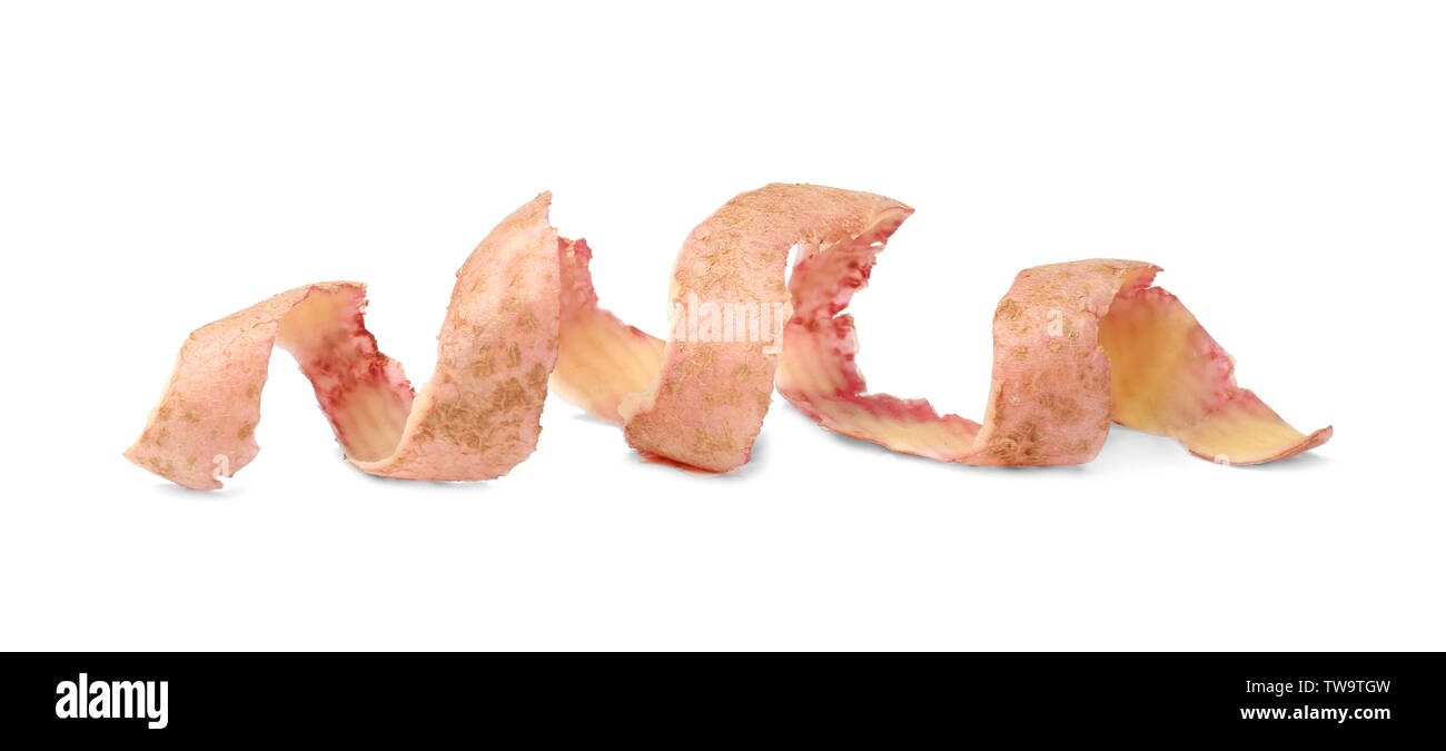 Skin of fresh raw potato on white background Stock Photo - Alamy