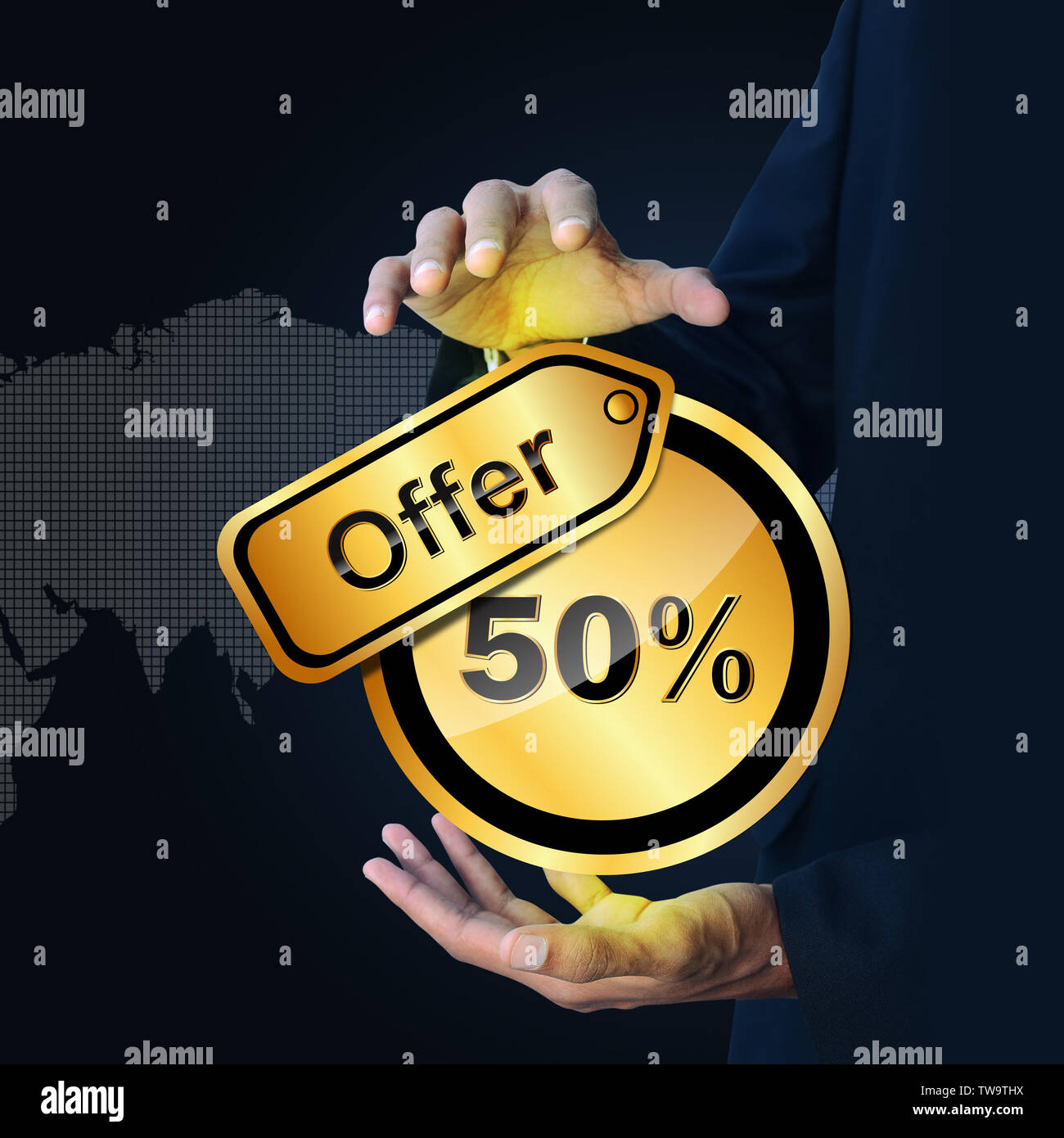 Smart hand showing discount tag Stock Photo - Alamy