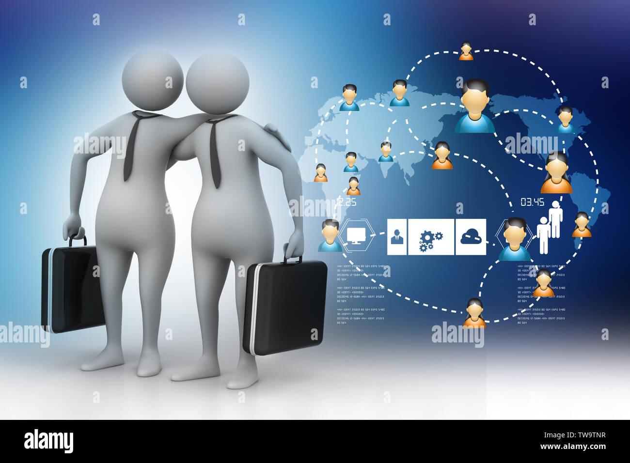 Two business people communicate together Stock Photo - Alamy