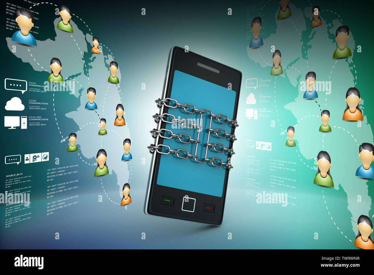 Smart phone with chain, safety concept Stock Photo - Alamy