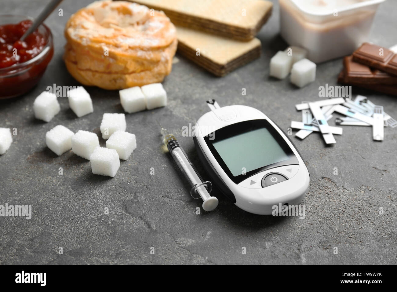 Digital glucometer on table hi-res stock photography and images - Alamy