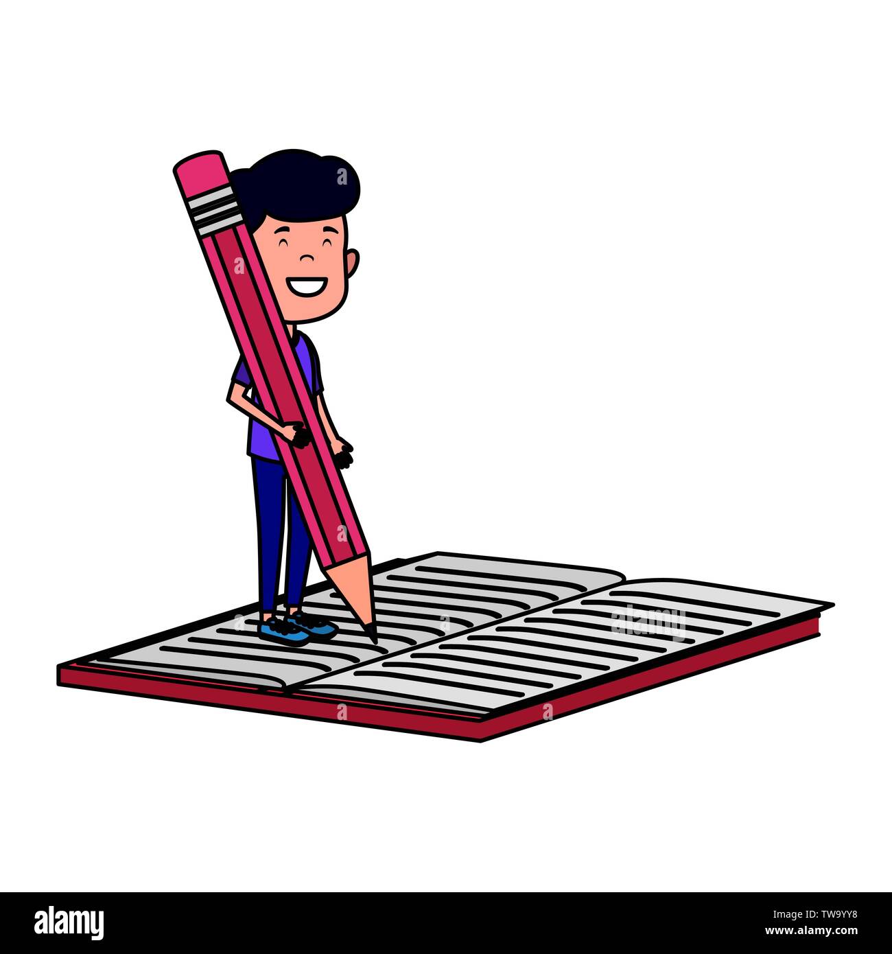 happy student boy writing with pencil in book Stock Vector Image & Art ...