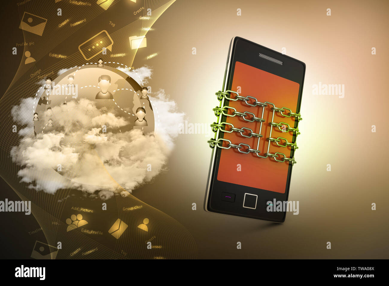 Smart phone with chain, safety concept Stock Photo - Alamy