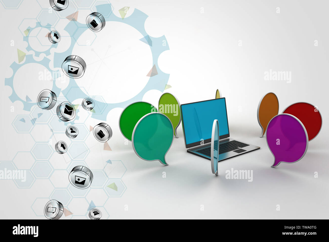 Laptop with chatting bubble Stock Photo - Alamy