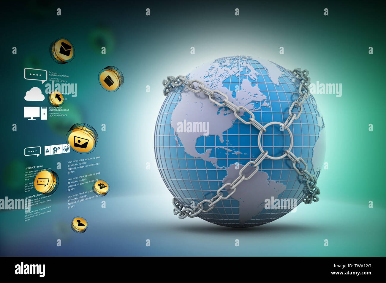 Earth globe close in chain Stock Photo - Alamy