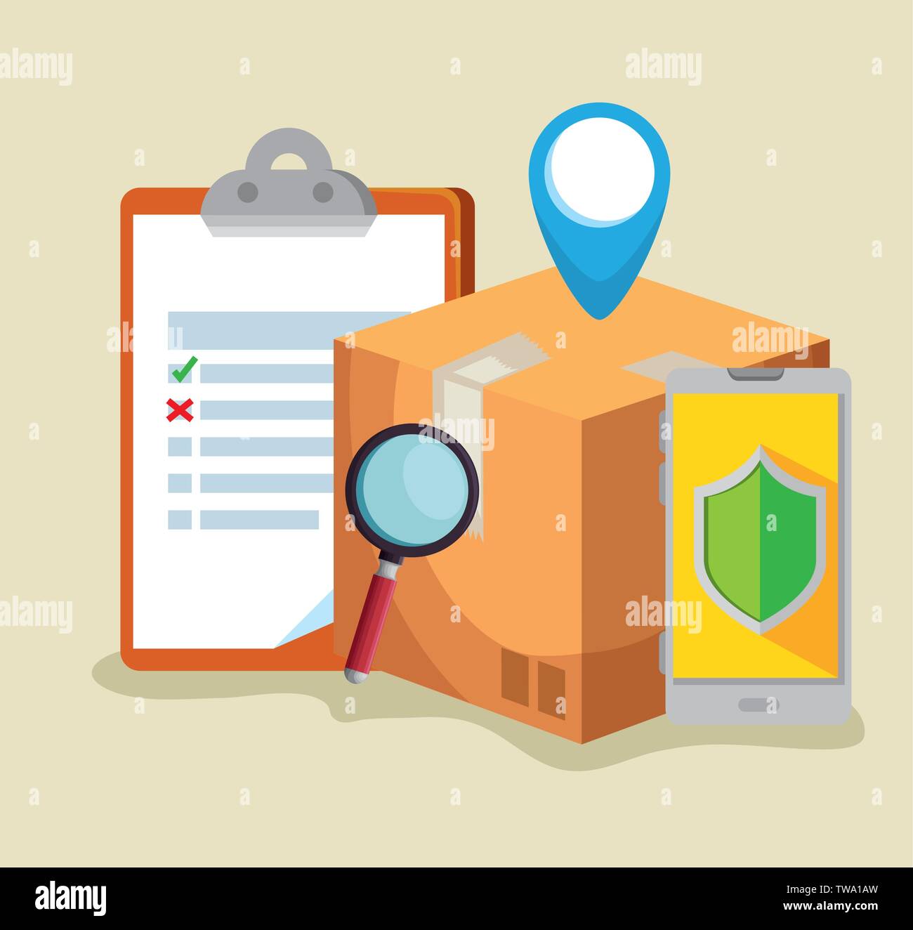 box package with check list and location sign Stock Vector Image & Art ...