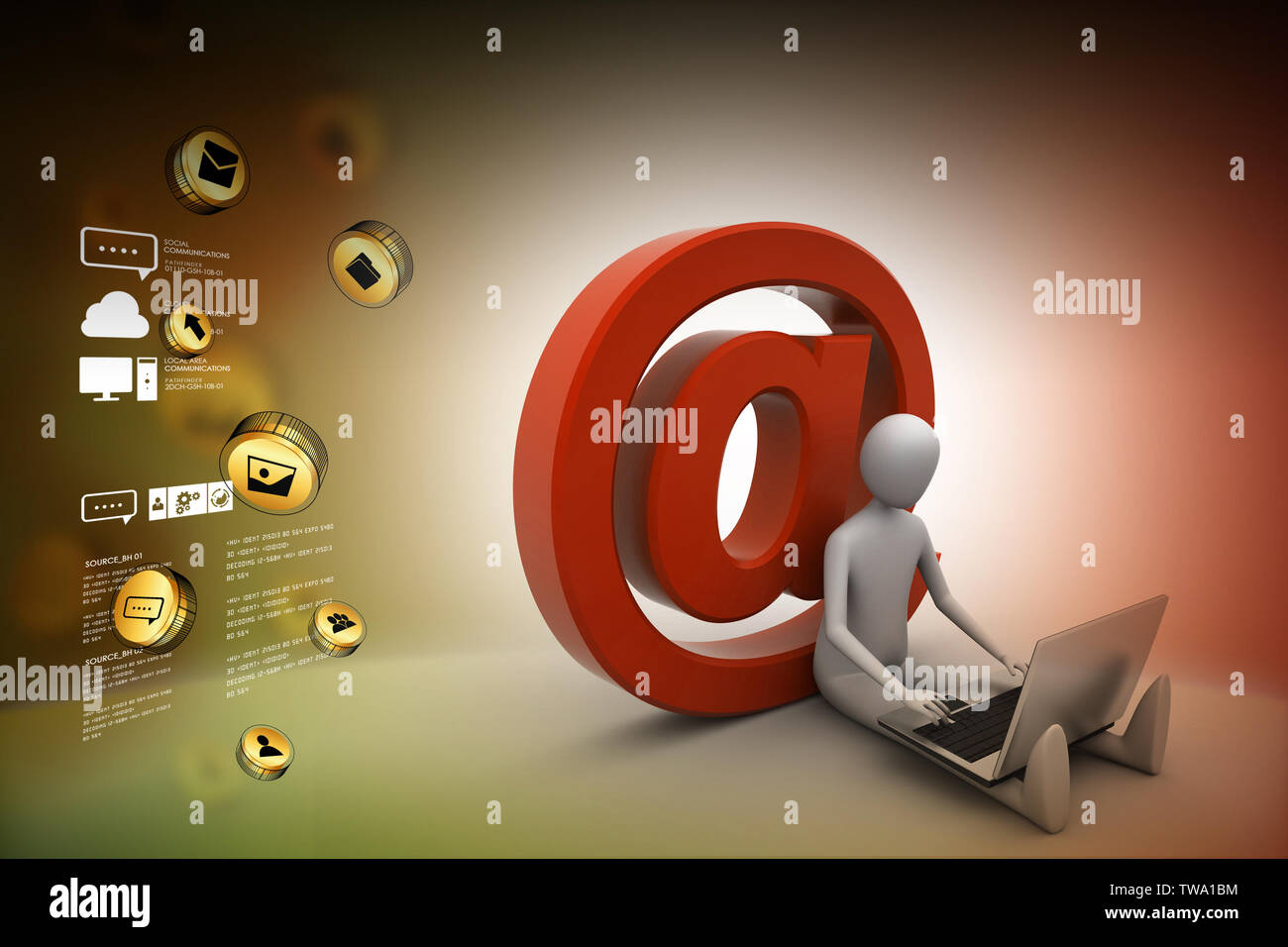 3d person with e mail symbol and laptop Stock Photo - Alamy