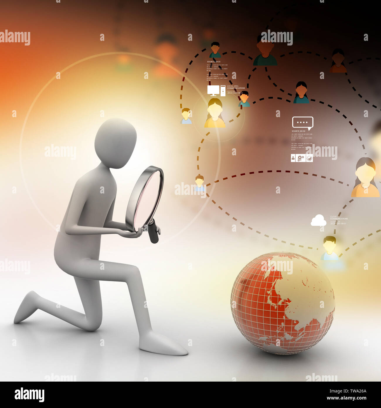 3d man analysing the globe Stock Photo - Alamy