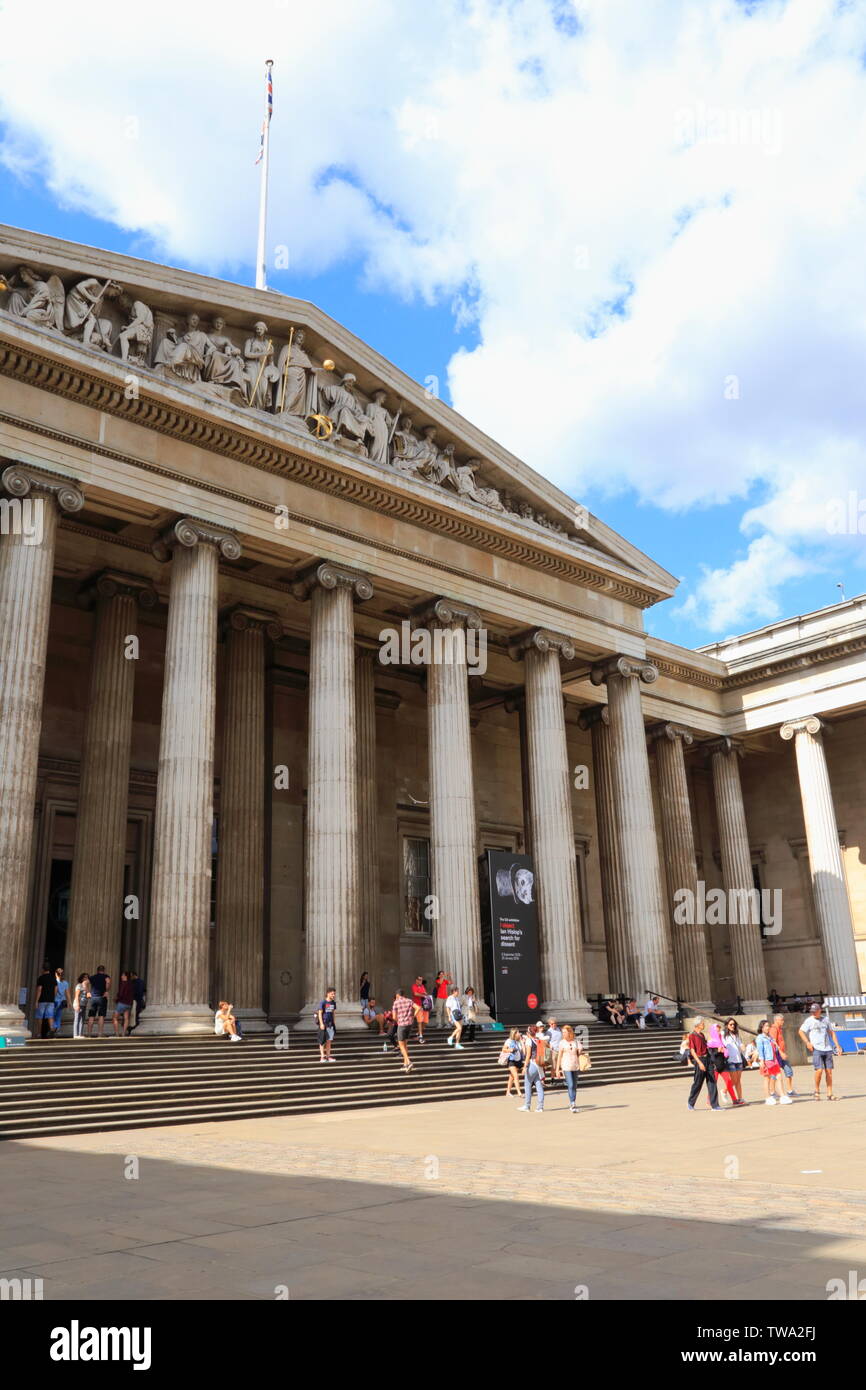 The facade and entrance to the British Museum in London, United Kingdom ...