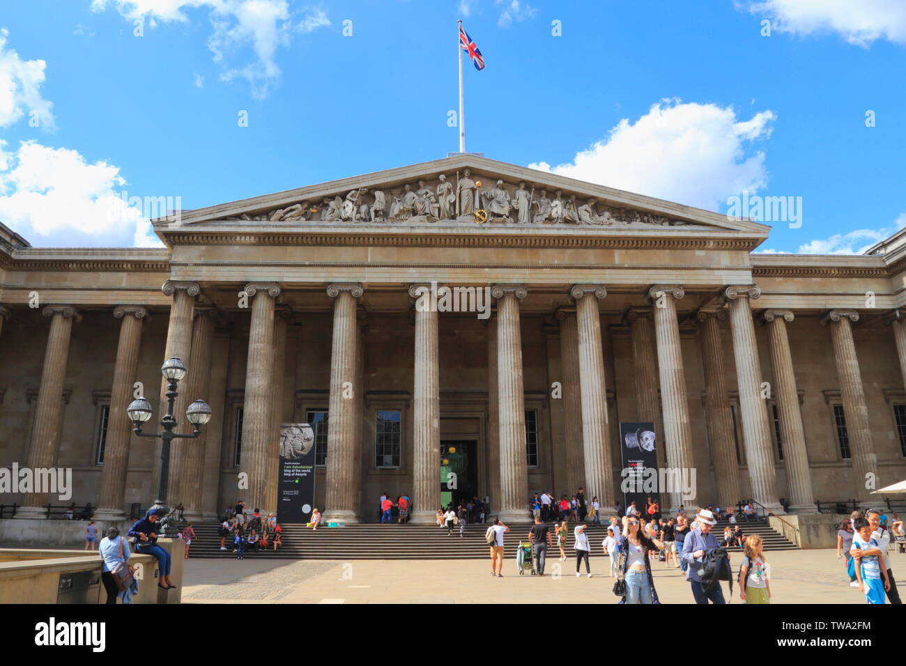 The facade and entrance to the British Museum in London, United Kingdom ...