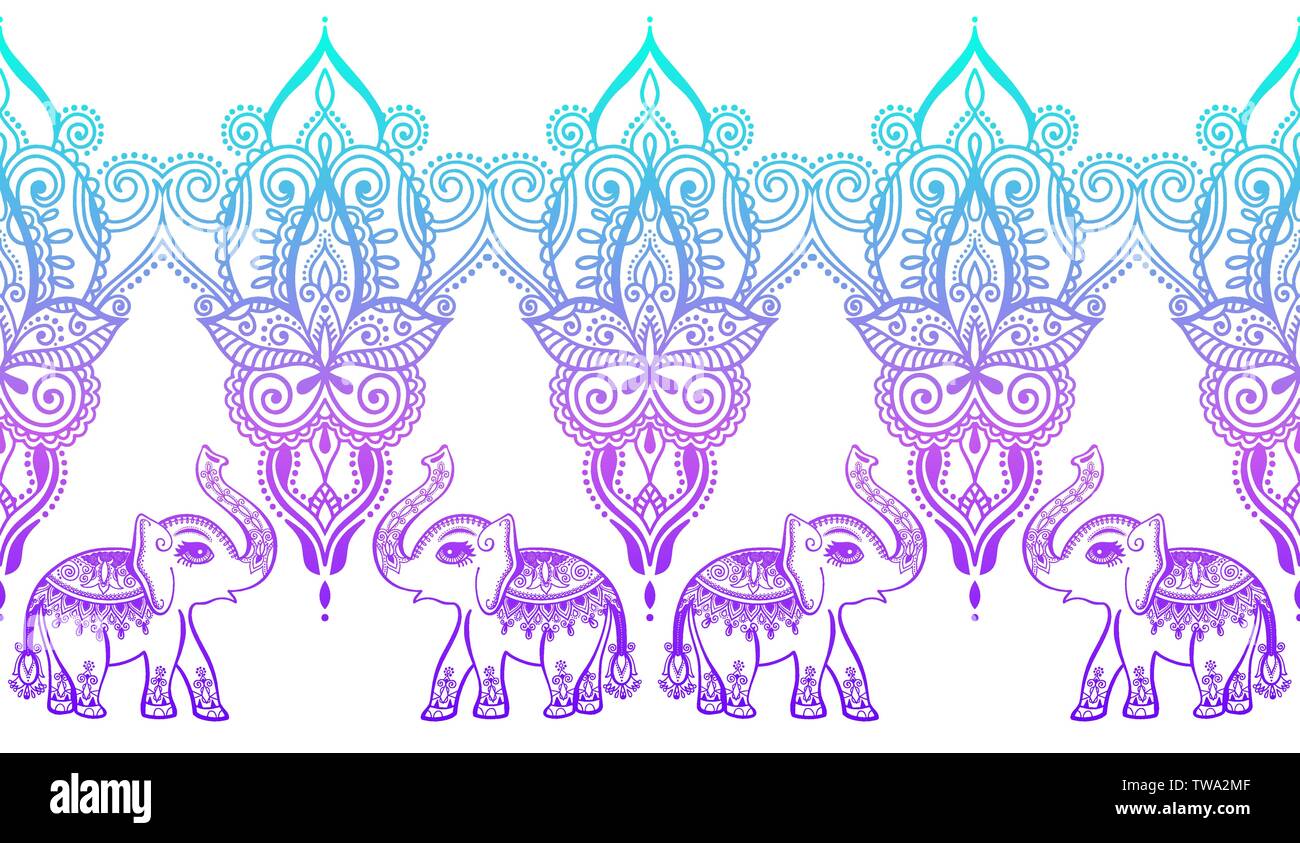 indian floral pattern with elephant, henna mehndi tattoo design Stock ...